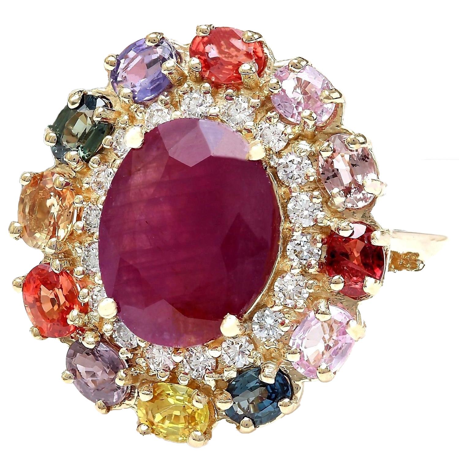 Dazzling Natural Ruby, Sapphire Diamond Ring In 14 Karat Solid Yellow ...
