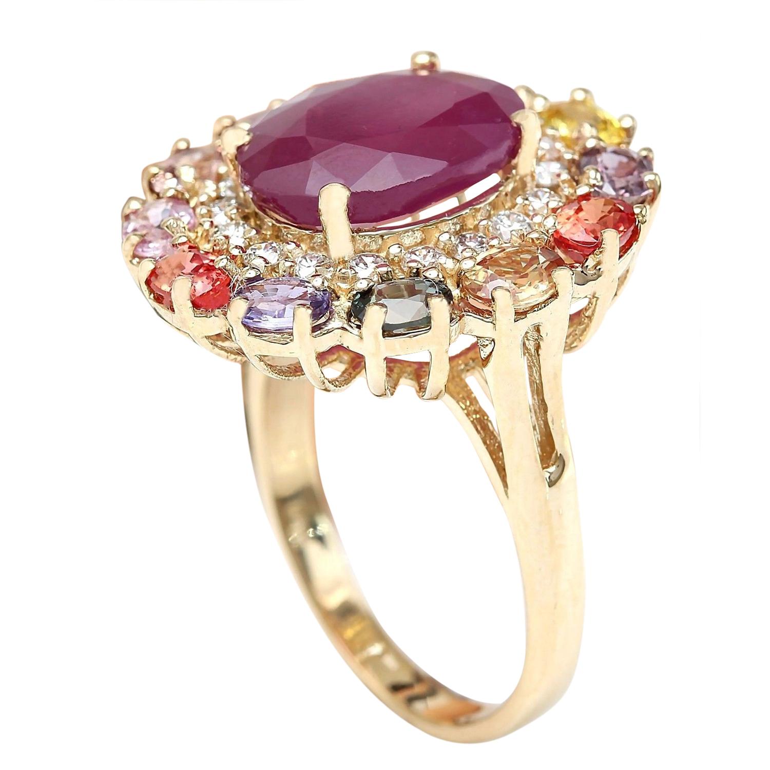 Dazzling Natural Ruby, Sapphire Diamond Ring In 14 Karat Solid Yellow ...