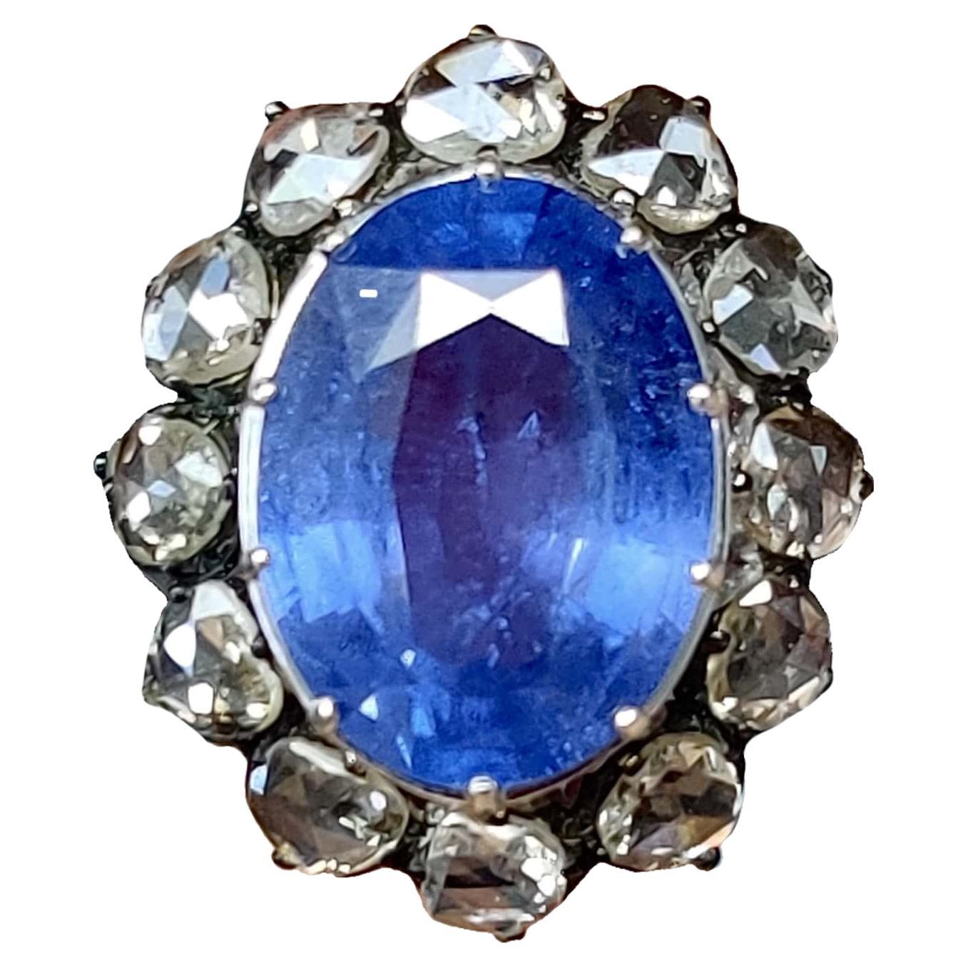Art Deco 12 Carat Sapphire Diamond Gold Ring For Sale at 1stDibs