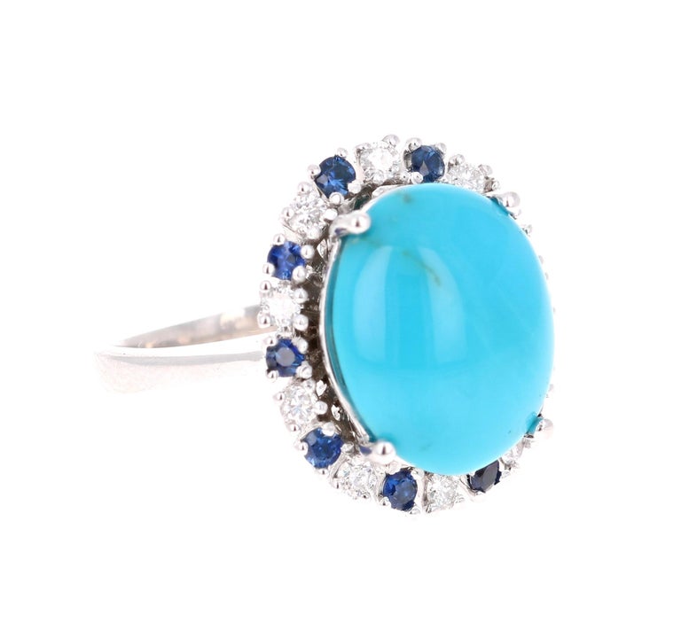 GIA Certifited 9.13 Carat Turquoise Sapphire Diamond White Gold ...
