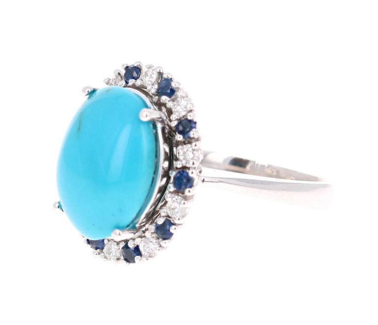 GIA Certifited 9.13 Carat Turquoise Sapphire Diamond White Gold ...