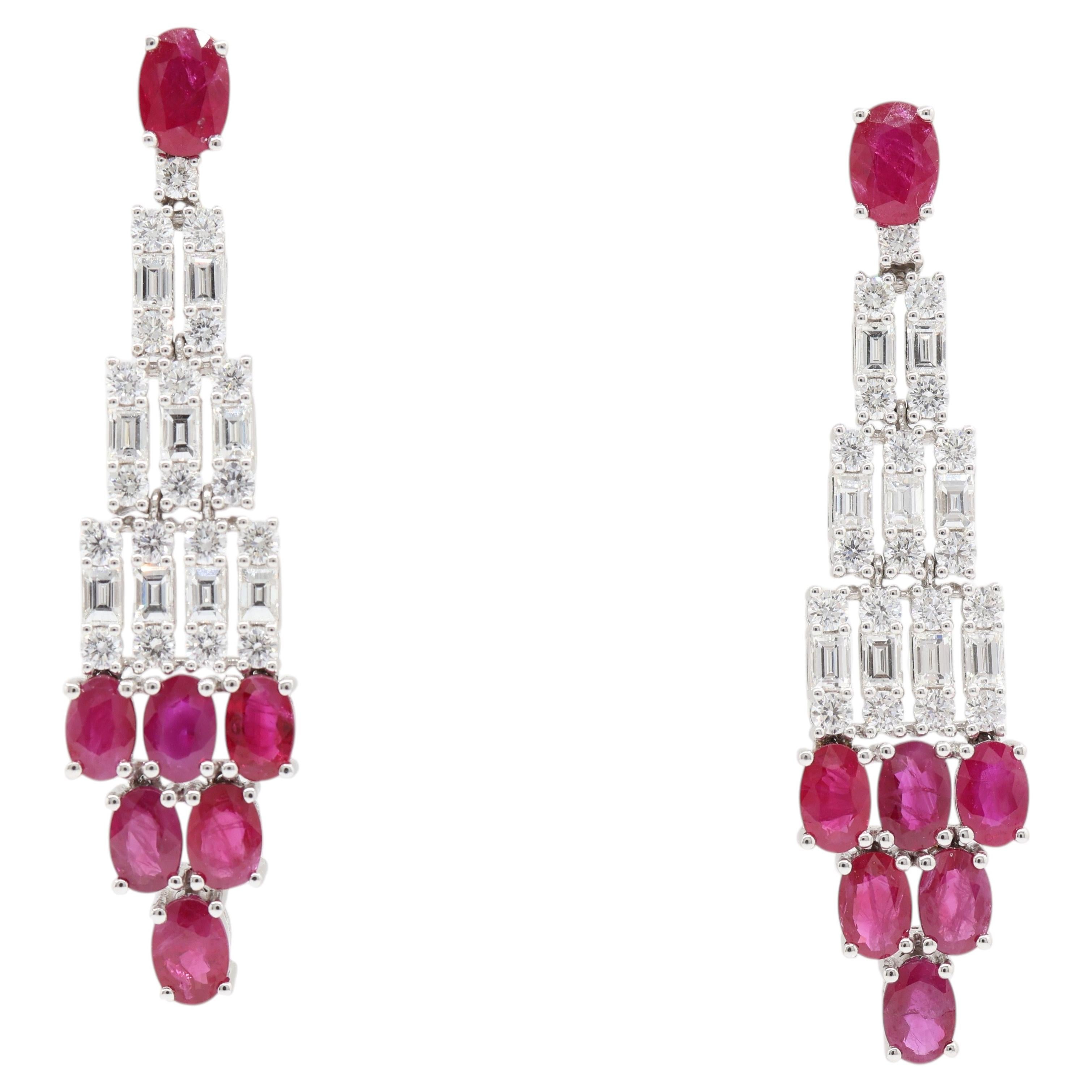 Natural Ruby and Diamond Chandelier Earrings 61.84 Carats 14K White ...