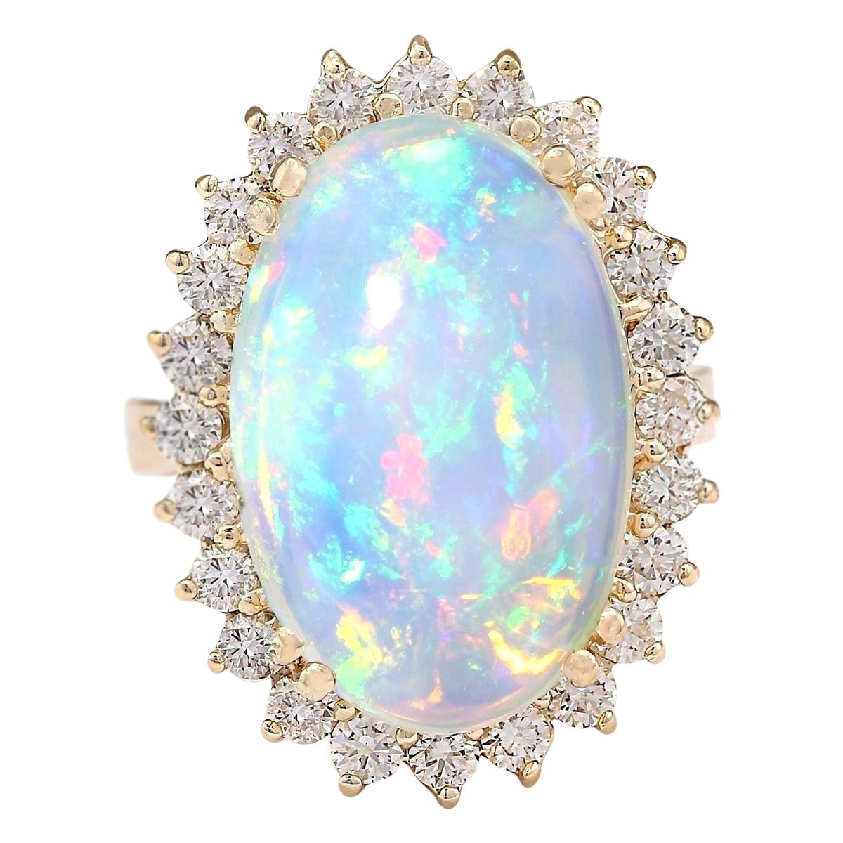 9.05 Carat Natural Opal 18 Karat Yellow Gold Diamond Ring For Sale at ...