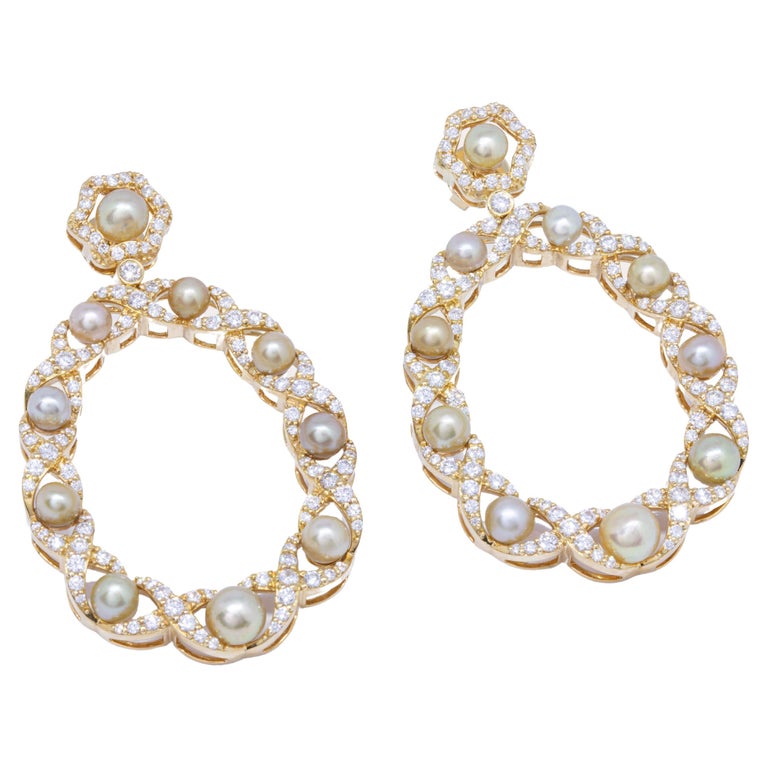 9.2 Ct. Coloured Pinctada Radiata Pearls in 18k Yellow Gold Earrings w ...