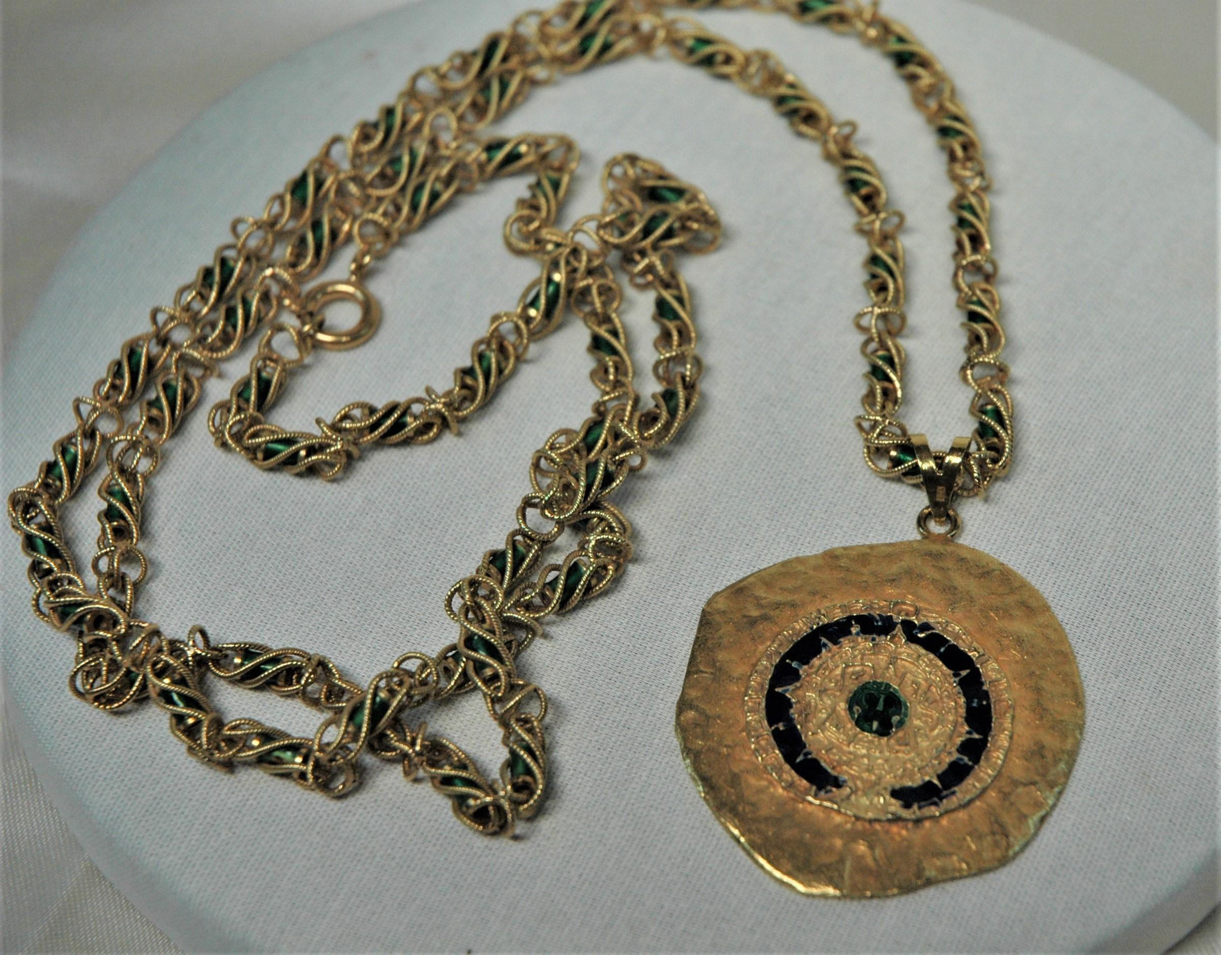 92 Grams Yellow Gold Necklace with Enamels, Two Pieces, Pendant ...