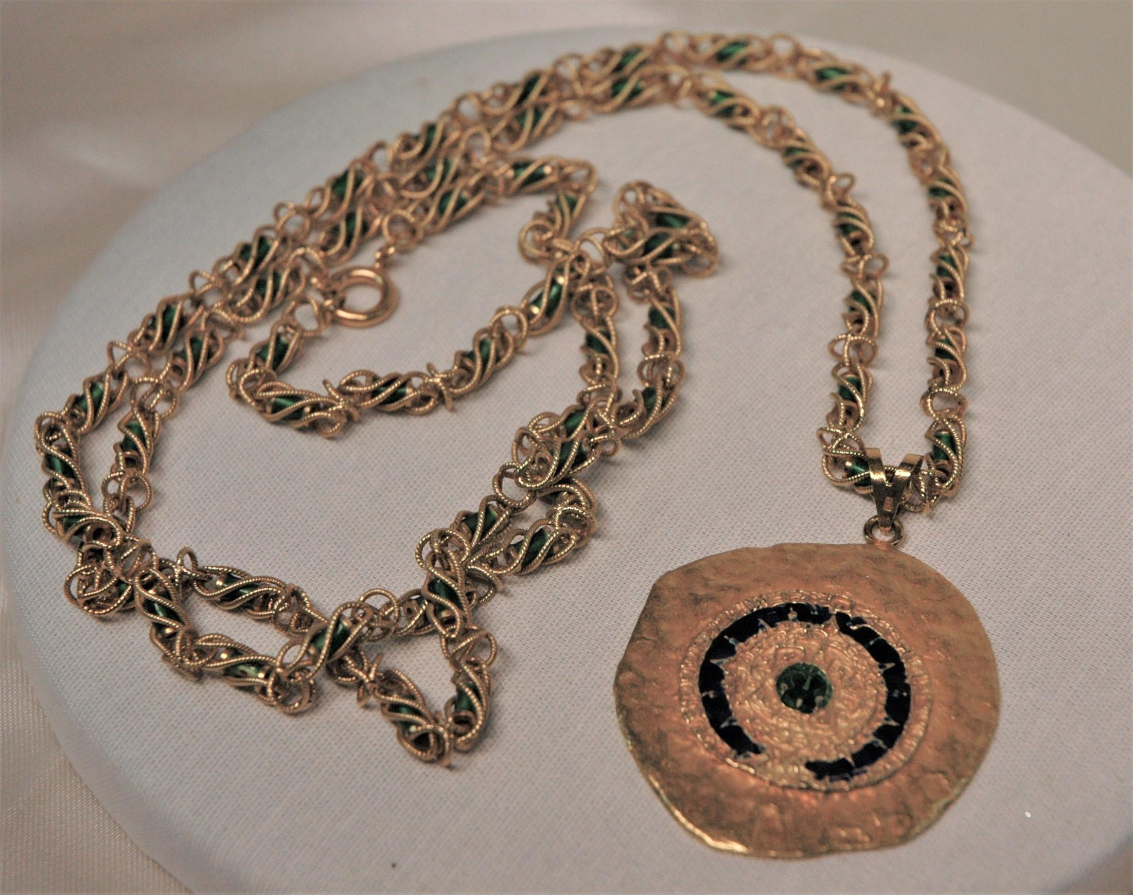 92 Grams Yellow Gold Necklace with Enamels, Two Pieces, Pendant ...