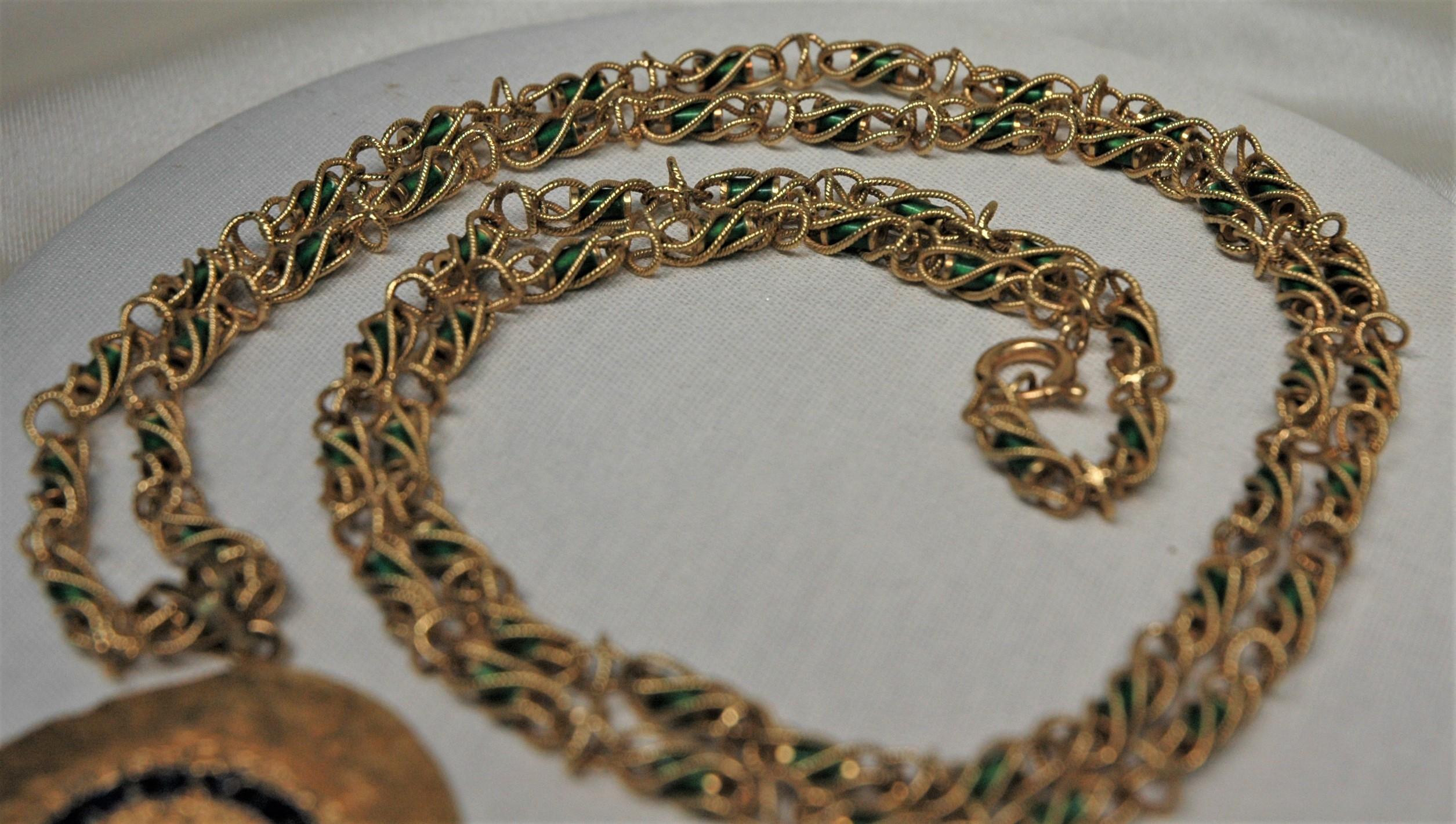 92 Grams Yellow Gold Necklace with Enamels, Two Pieces, Pendant ...