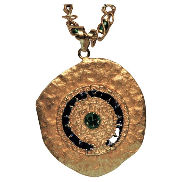 92 Grams Yellow Gold Necklace with Enamels, Two Pieces, Pendant ...