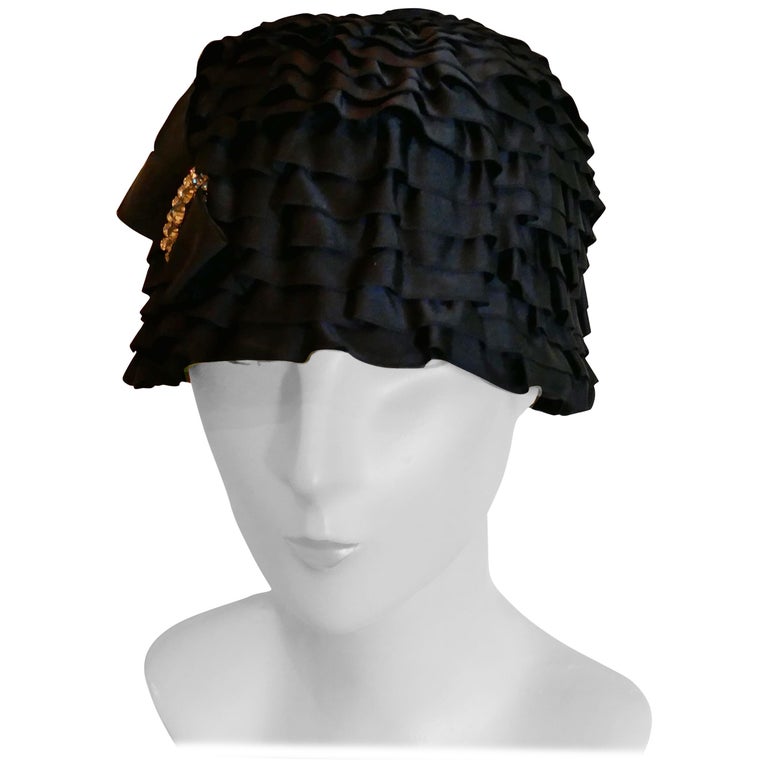 920’s Tight Fitting Black Satin Evening Hat By Dolores of London and ...