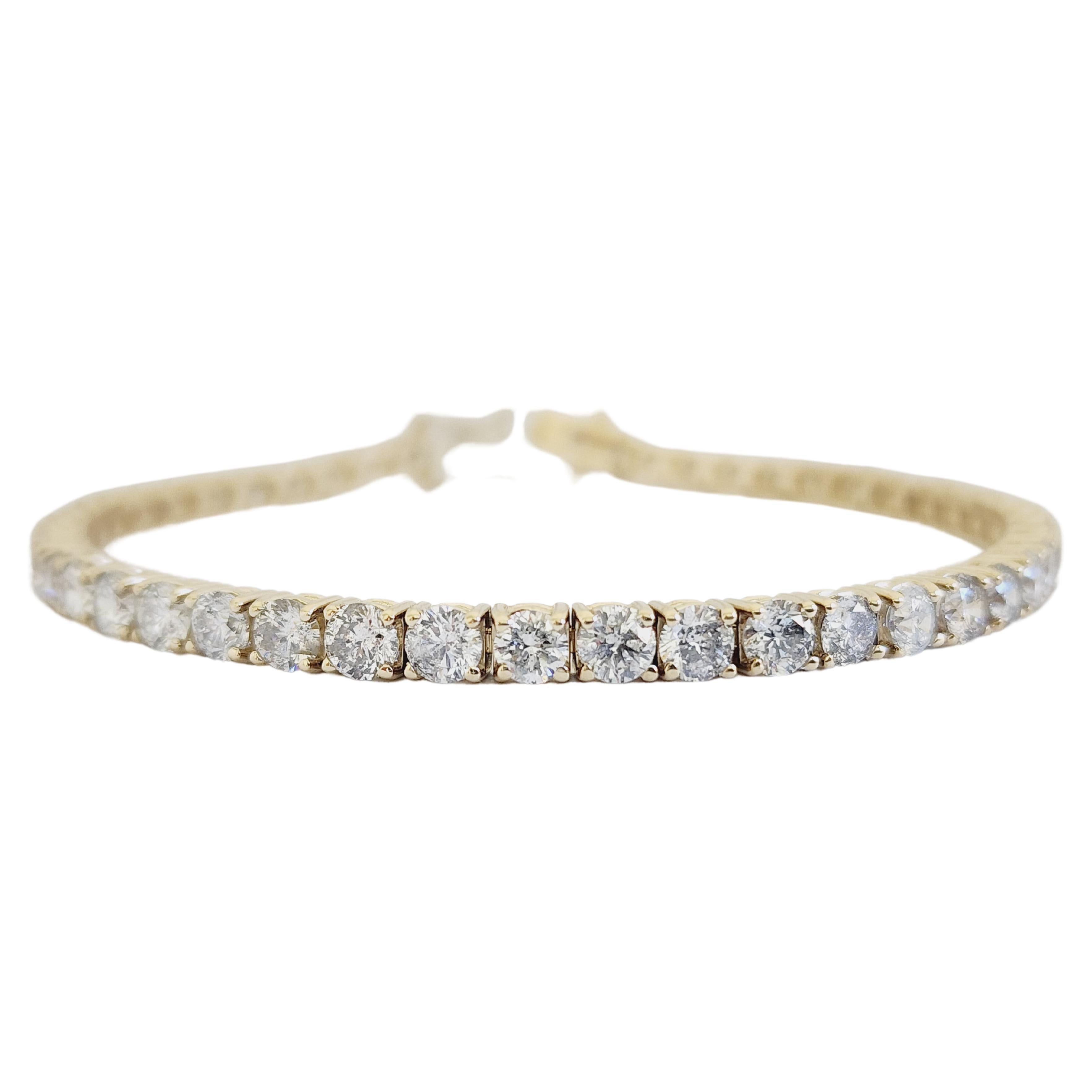 9.25 Carat Round Brilliant Cut Diamond Tennis Bracelet 14 Karat Yellow Gold For Sale at 1stDibs
