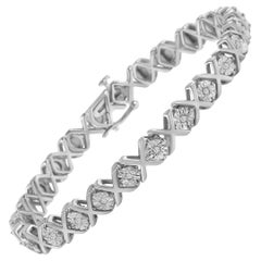 .925 Sterling Silver Purple Amethyst and 1/10 Carat Diamond Tennis Bracelet For Sale at 1stDibs