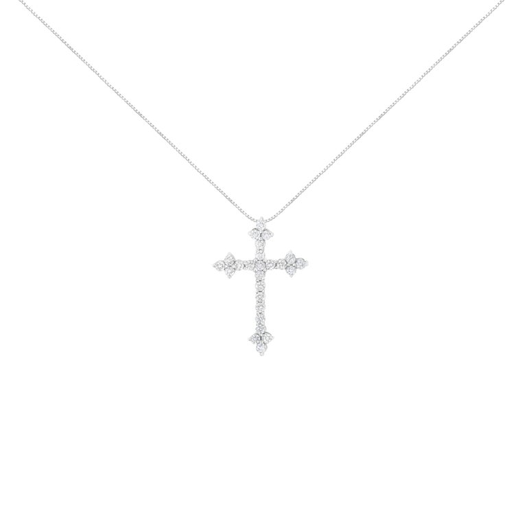 .925 Sterling Silver 1/2 Carat Diamond Bottony Cross Style Pendant ...