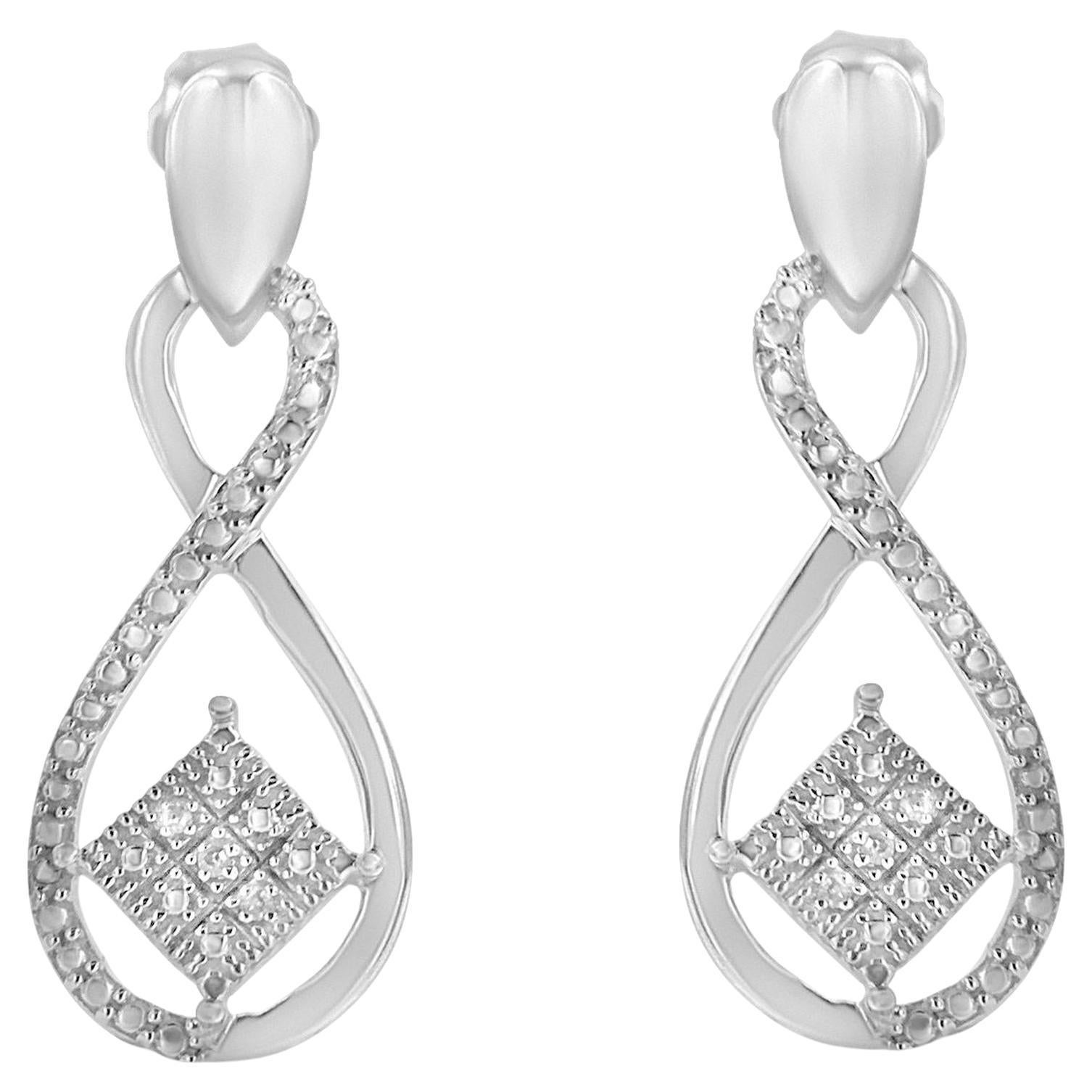.925 Sterling Silver 1/20 Carat Round Cut Diamond Infinity Earrings For ...