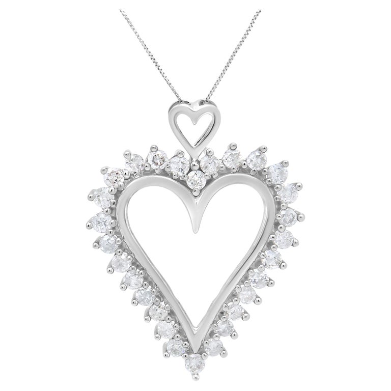 .925 Sterling Silver 1 3/4 Carat Round Diamond Lined Open Heart Pendant ...