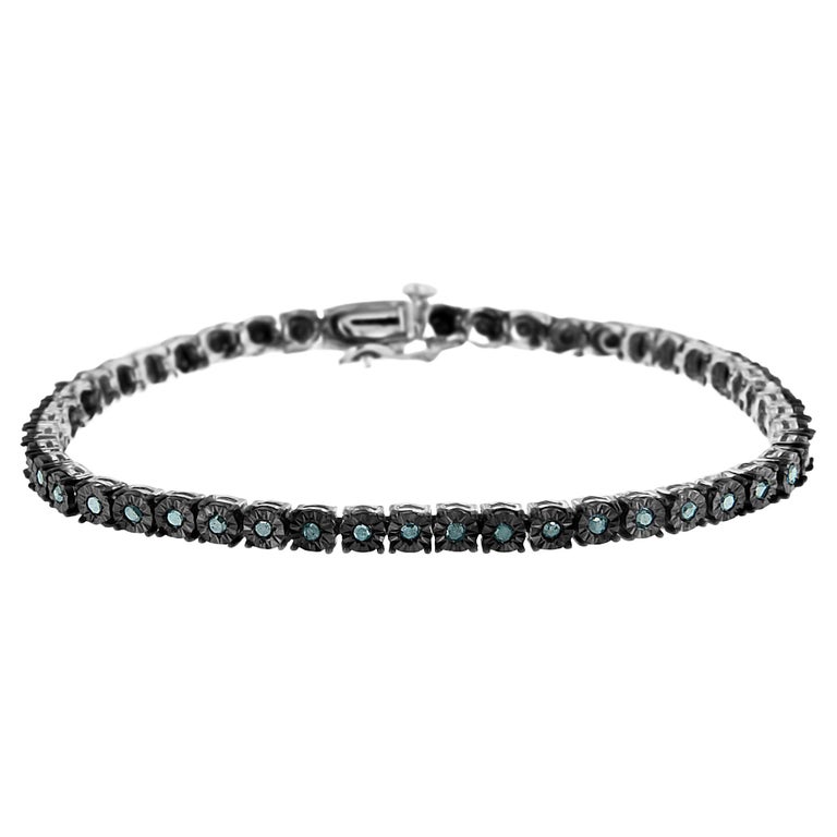 .925 Sterling Silver 1.0 Carat Color Treated Blue Diamond Tennis ...