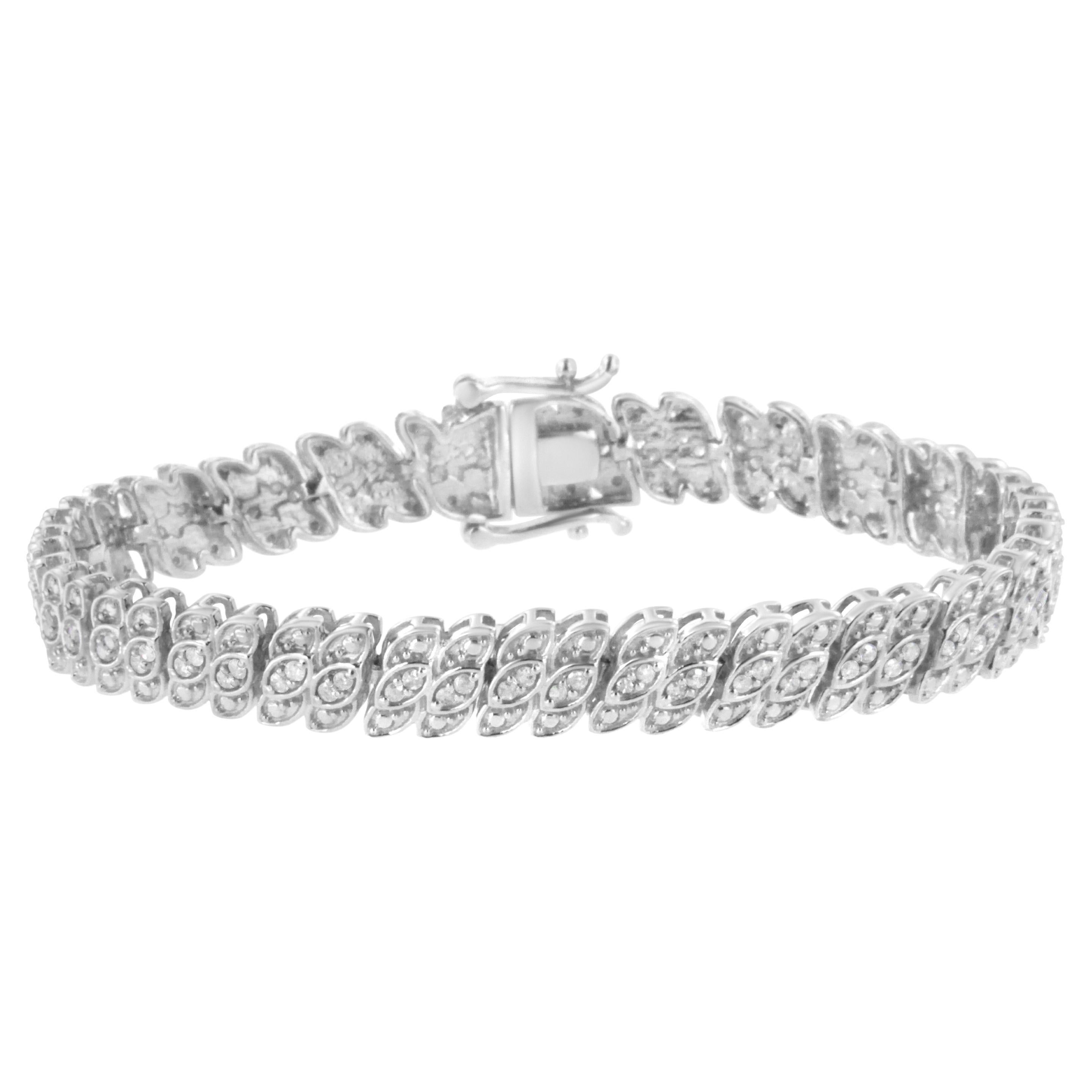 925 Sterling Silver 1 0 Carat Diamond Double Leaf And Bezel Link