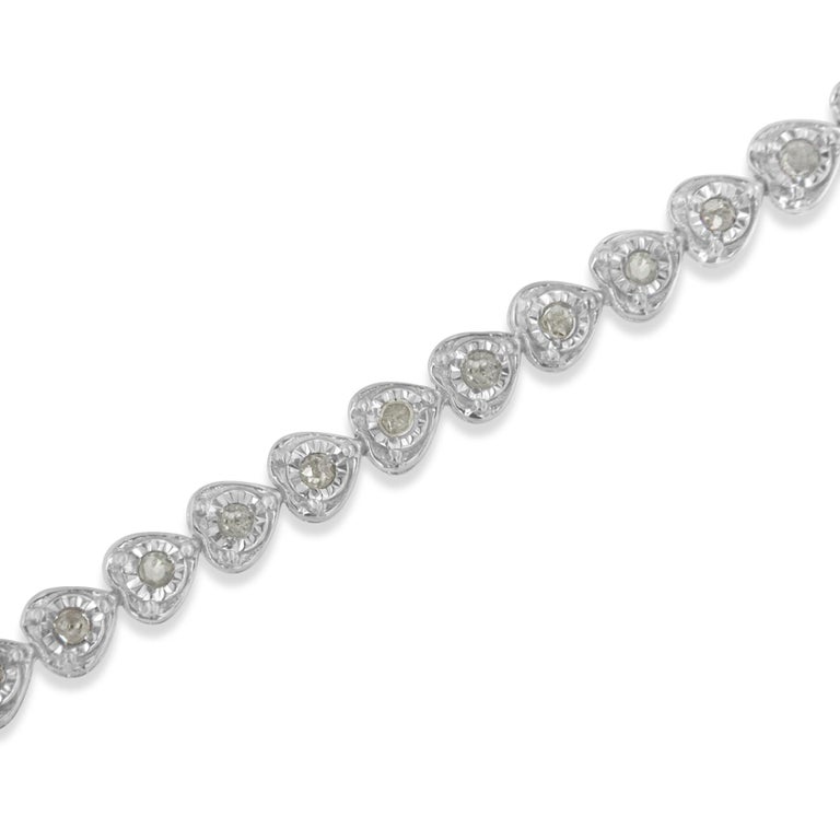 .925 Sterling Silver 1.0 Carat Miracle Set Diamond Heart-Link Tennis Bracelet For Sale at 1stDibs