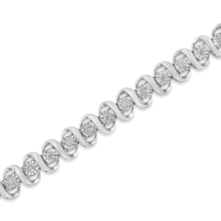 .925 Sterling Silver 1.0 Carat Miracle-Set Round Diamond S-Link Tennis Bracelet For Sale at 1stDibs