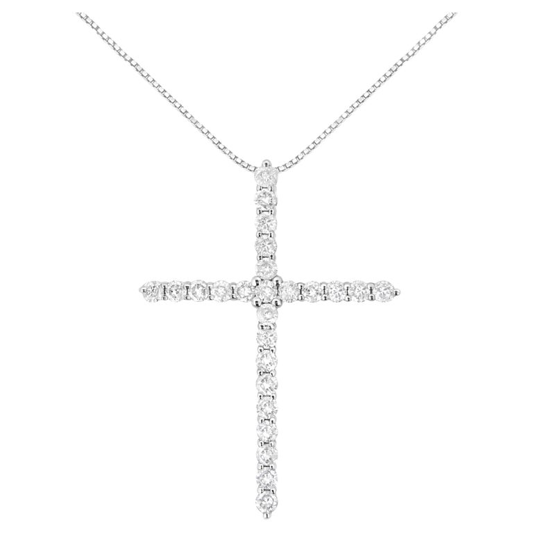 .925 Sterling Silver 2.0 Carat Round-Cut Diamond Cross Pendant Necklace ...