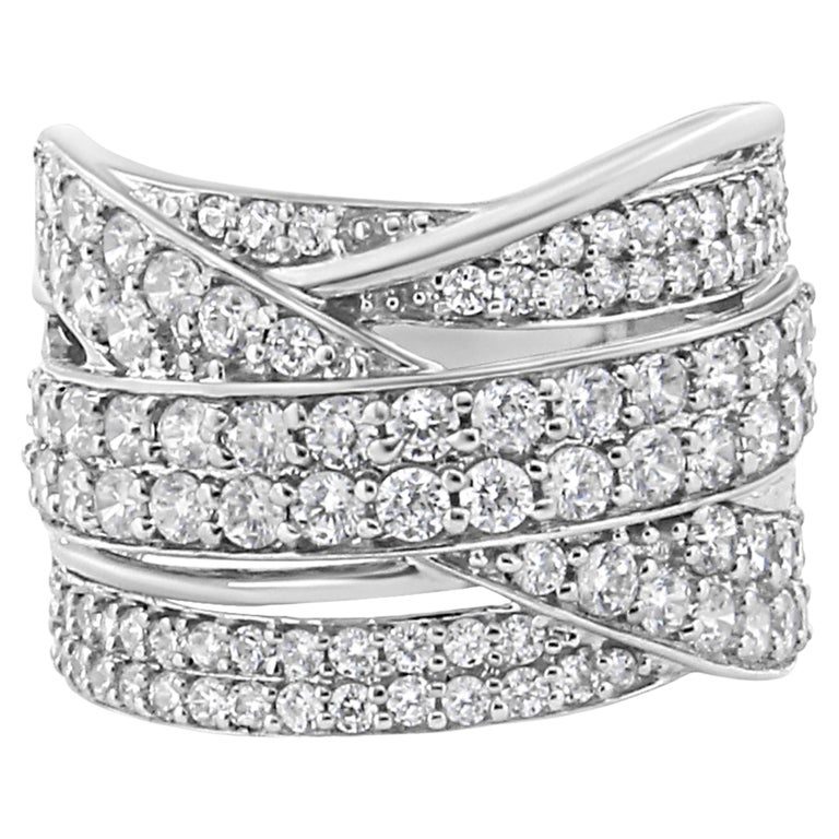 .925 Sterling Silver 2.0 Carat Round-Cut Diamond Overlapping Bypass Band Ring For Sale at 1stDibs