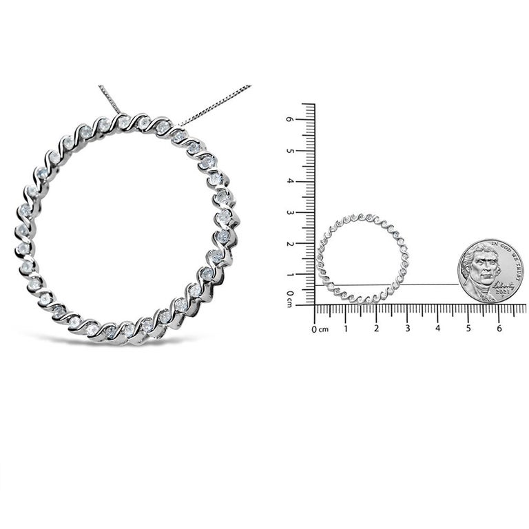 .925 Sterling Silver 3/4 Carat Diamond Spiral Curved Circle Pendant ...
