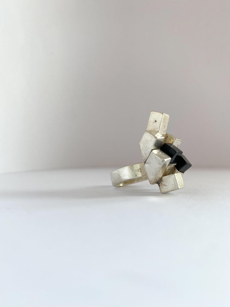 925 Sterling Silver and Onyx Stone Ring Kaunis Koru Oy Helsinki Finland ...