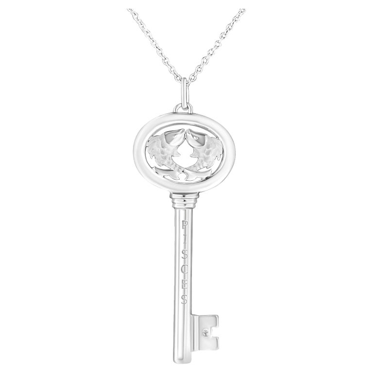 .925 Sterling Silver Diamond Accent Pisces Zodiac Key Pendant Necklace ...