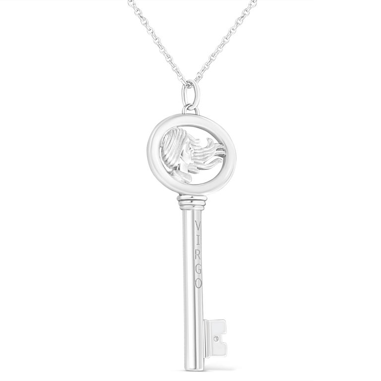 .925 Sterling Silver Diamond Accent Virgo Zodiac Key 18" Pendant ...