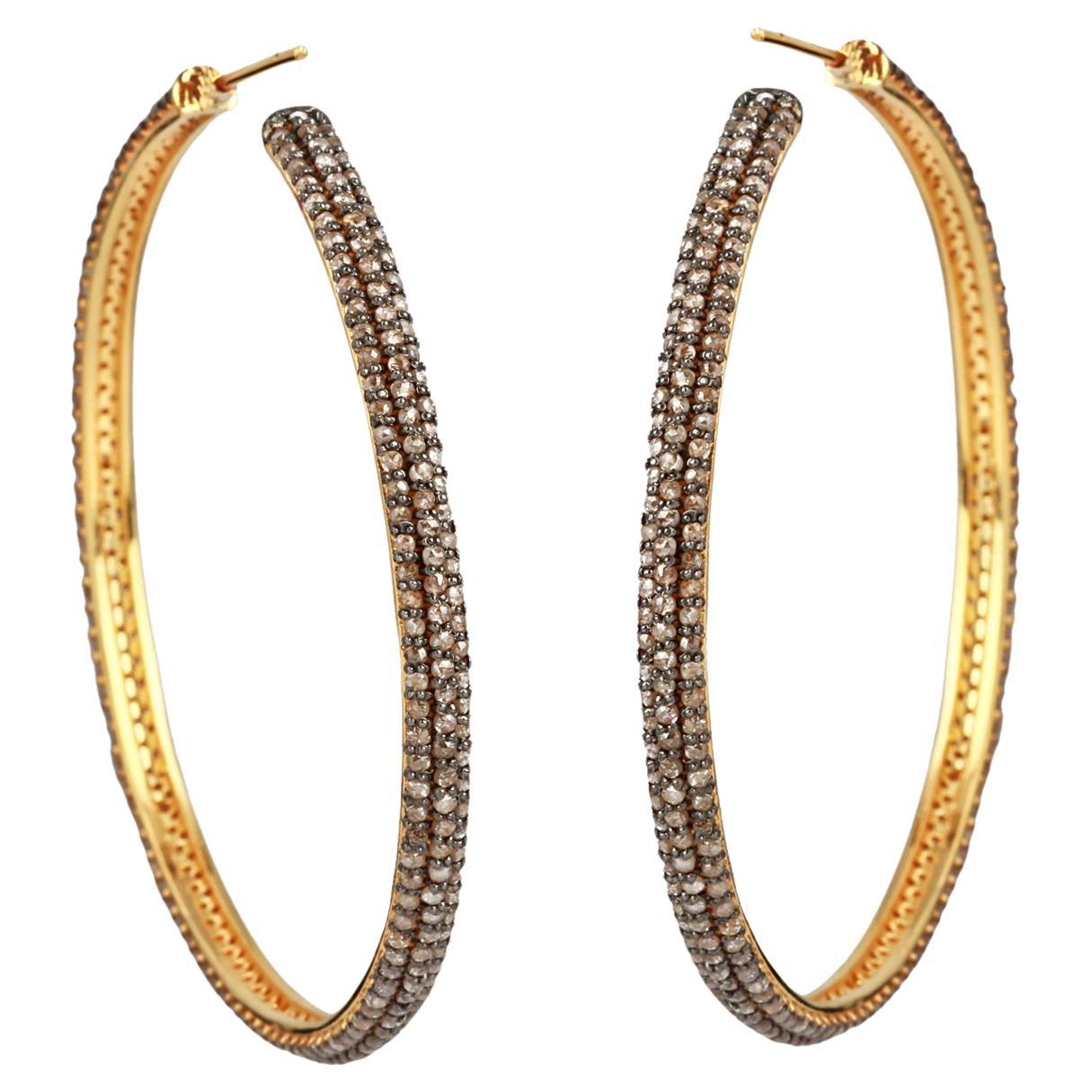 925 Sterling Silver Diamond Studded Hoop Earring with 5.10 carat ...