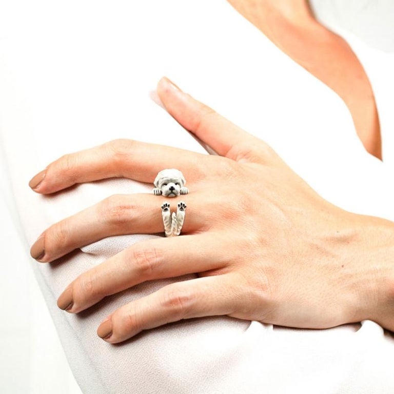 925 Sterling Silver Dog Puppy Animal Nature Bichon Frise Statement Open ...