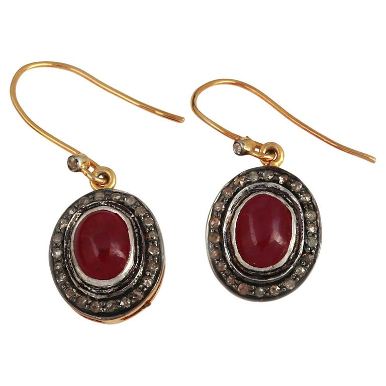 925 Sterling Silver Hook Earrings with 3 Carat Ruby For Sale at 1stDibs