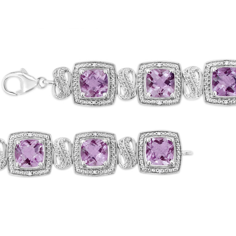 .925 Sterling Silver Purple Amethyst and 1/10 Carat Diamond Tennis Bracelet For Sale at 1stDibs