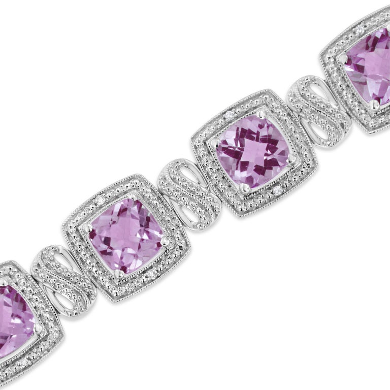 .925 Sterling Silver Purple Amethyst and 1/10 Carat Diamond Tennis Bracelet For Sale at 1stDibs