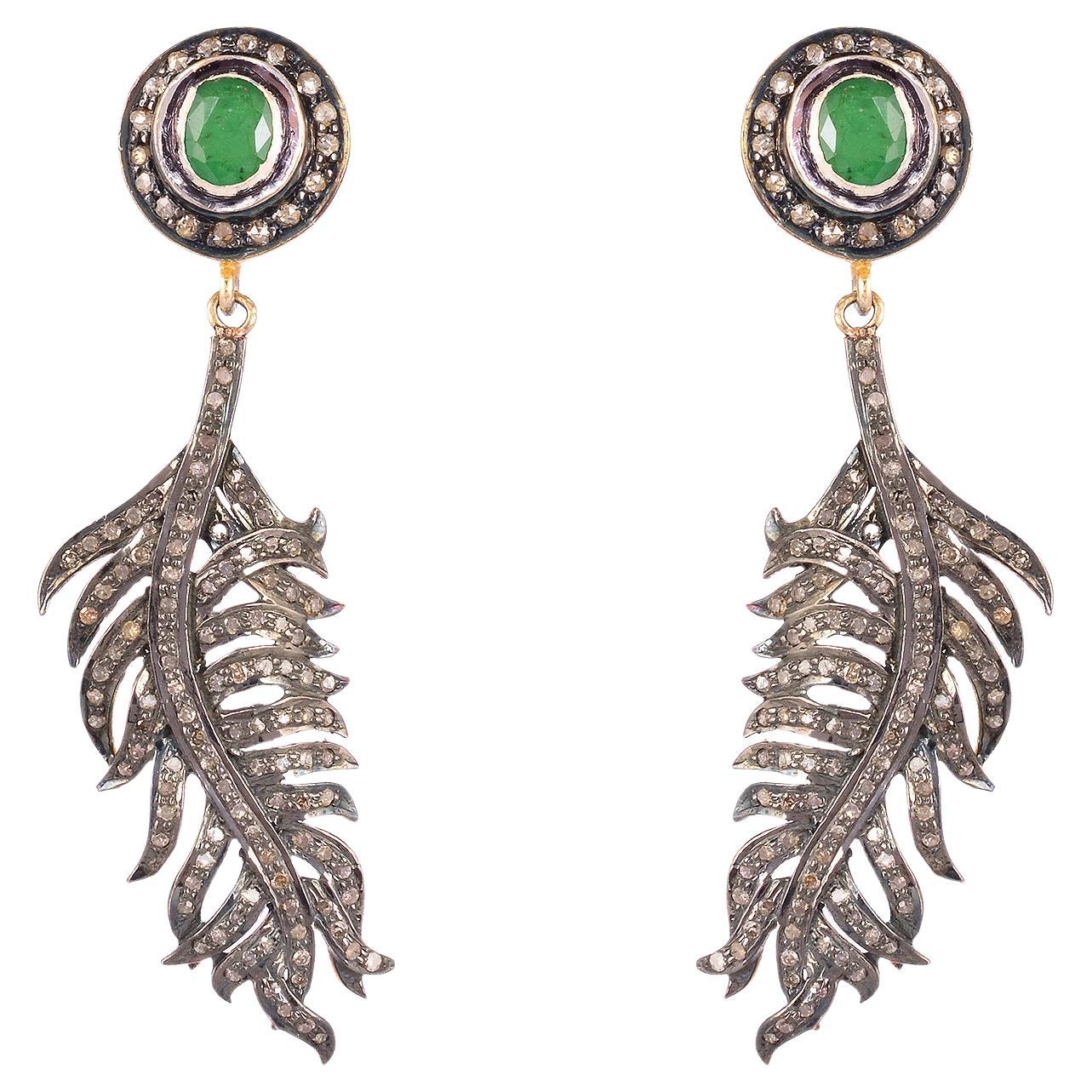 925 Sterling Silver Latch Back Earrings with 5.1 Carat Emerald For Sale ...