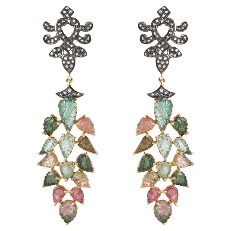 925 Sterling Silver Push Back Earrings with 23.18 Carat Multi Carving ...