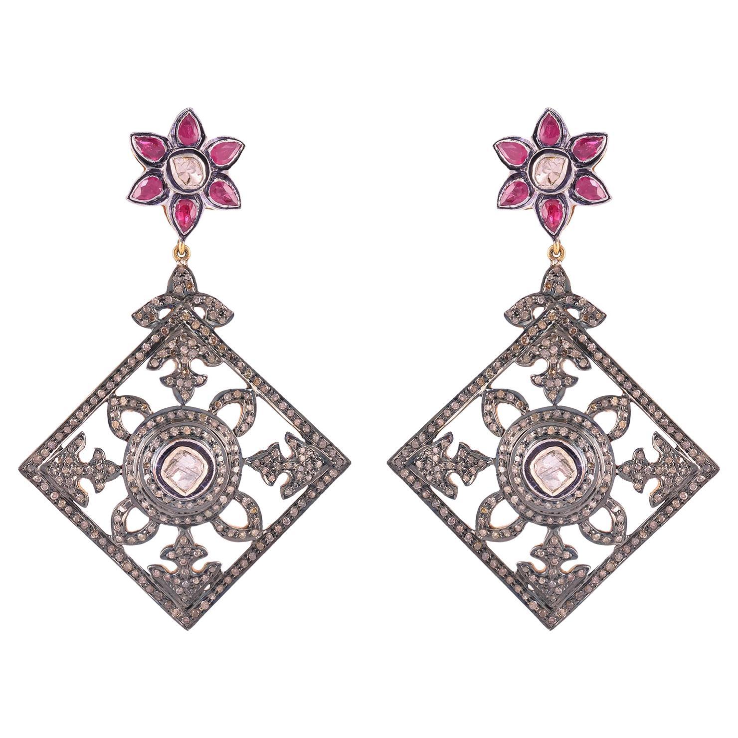 925 Sterling Silver Push Back Earrings with 9.91 Carat Ruby For Sale at ...