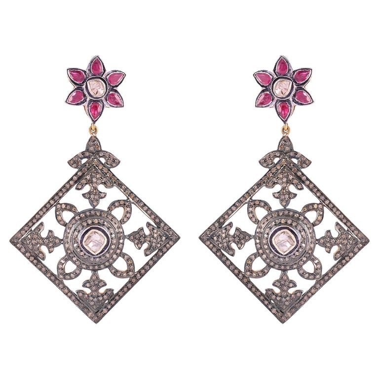 925 Sterling Silver Push Back Earrings with 2.8 Carat Ruby For Sale at ...