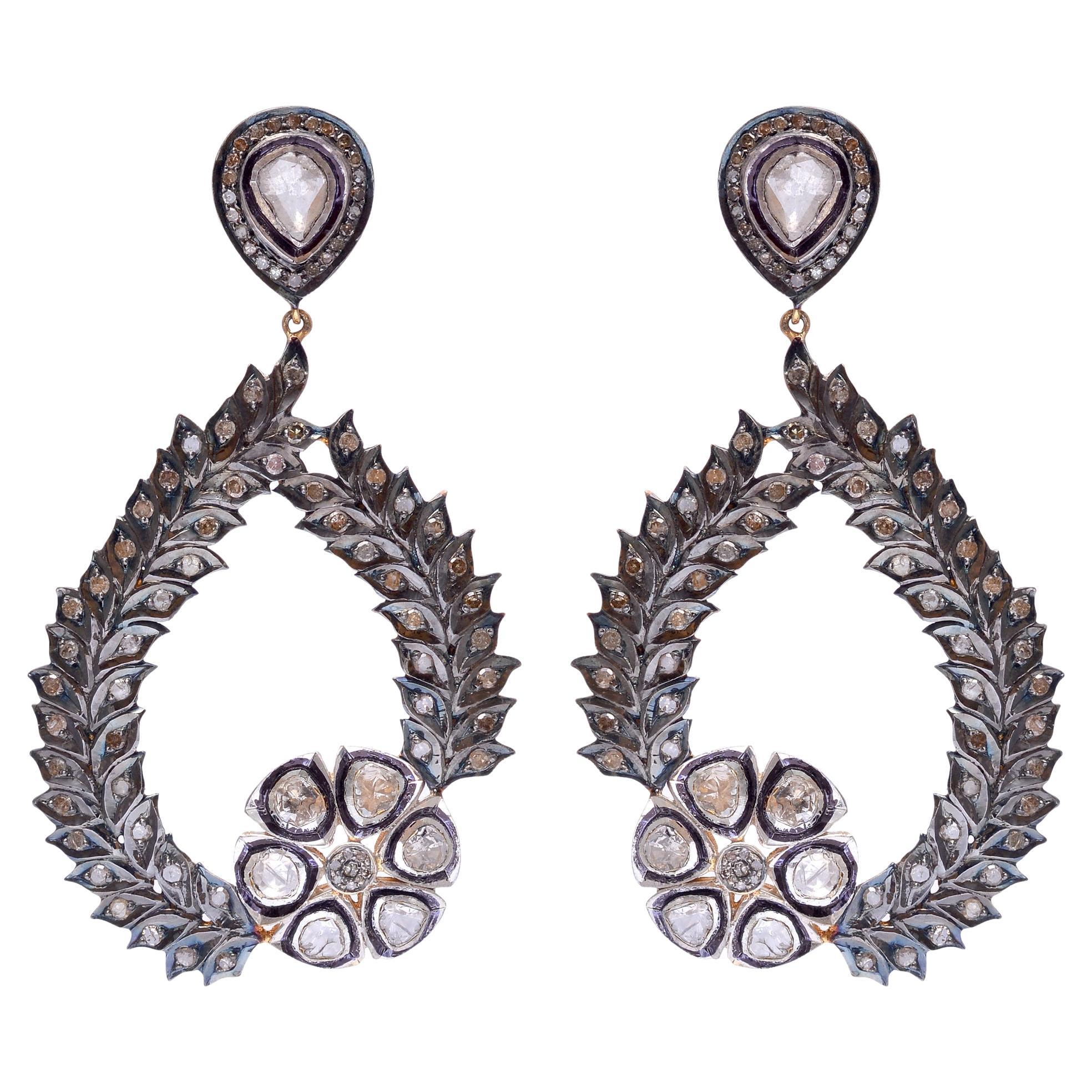 925 Sterling Silver Push Back Earrings with 9.4 Carat Diamond For Sale ...