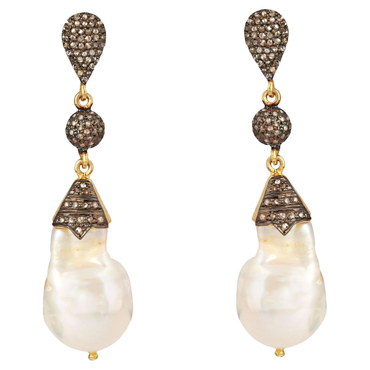 925 Sterling Silver Push Back Earrings with 65.36 Carat Pearl For Sale ...