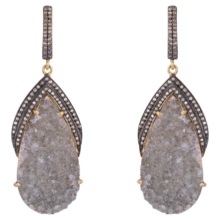 925 Sterling Silver Push Back Earrings with 49.98 Carat Dusee For Sale ...