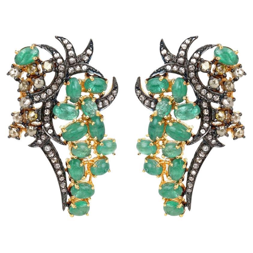 925 Sterling Silver Push Back Earrings with 16.01 Carat Emerald For ...