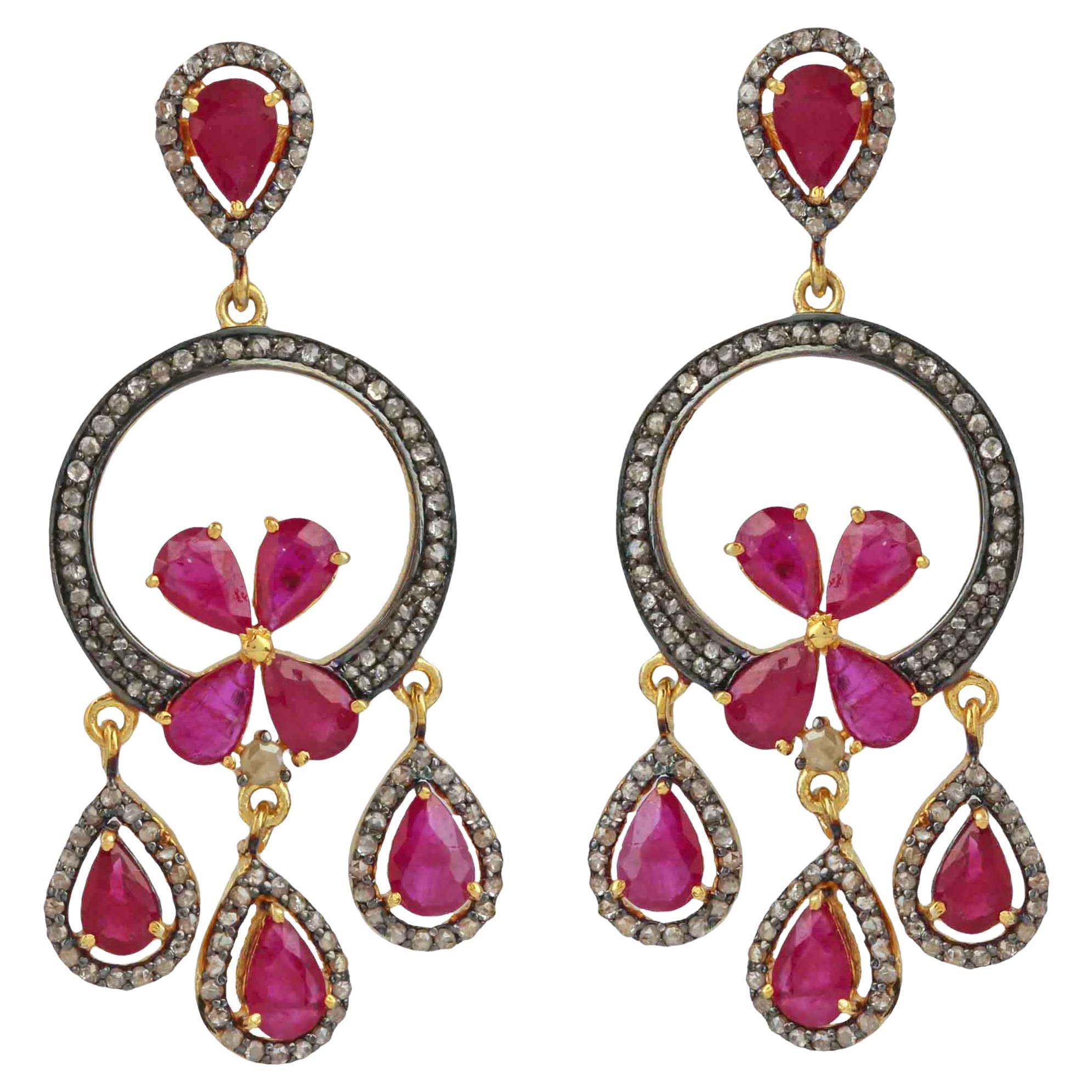 925 Sterling Silver Push Back Earrings with 2.8 Carat Ruby For Sale at ...