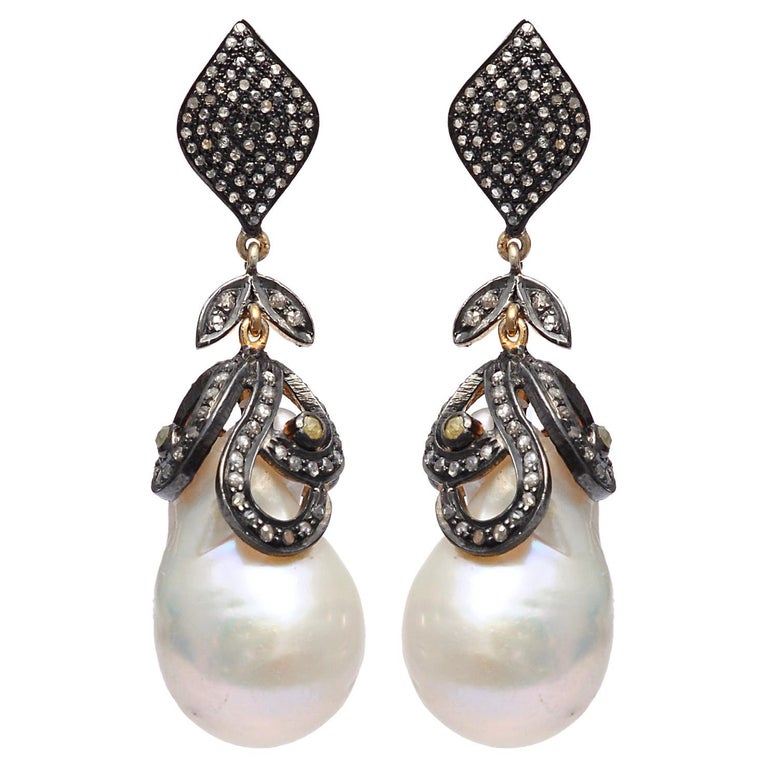 925 Sterling Silver Push Back Earrings with 65.36 Carat Pearl For Sale ...