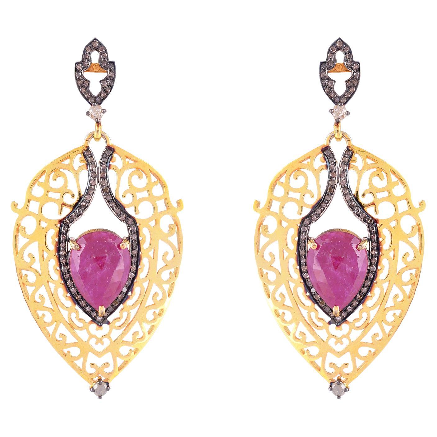 925 Sterling Silver Push Back Earrings with 9.91 Carat Ruby For Sale at ...