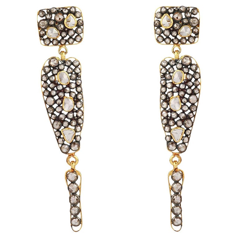 925 Sterling Silver Push Back Earrings with 9.4 Carat Diamond For Sale ...