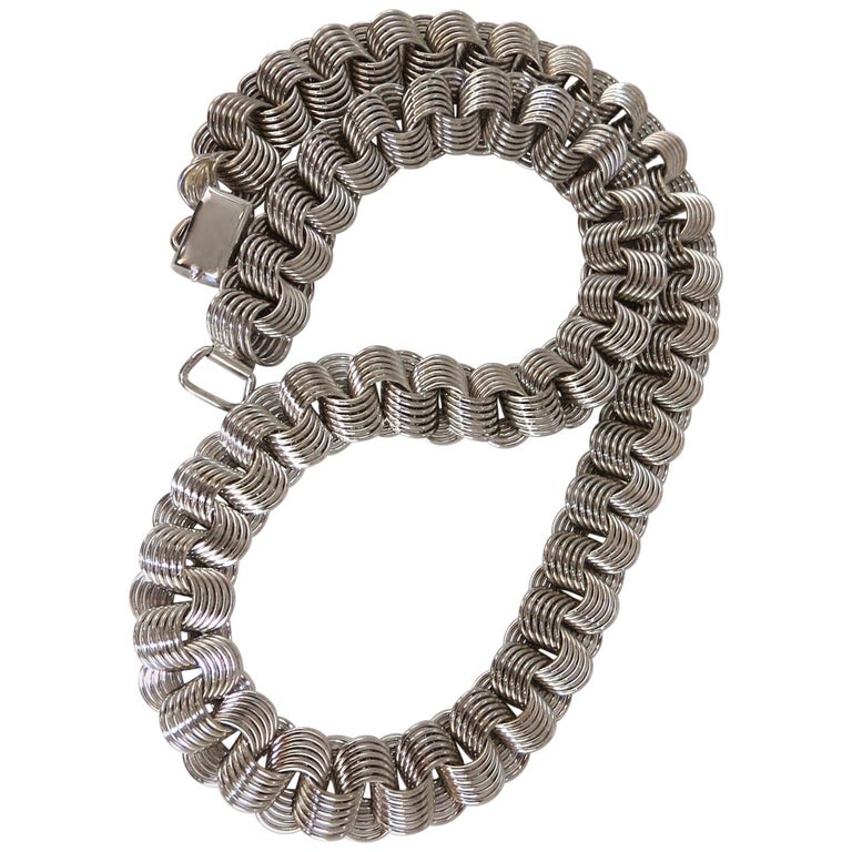 925 Sterling Silver Reversible Coil Linked Necklace At 1stdibs