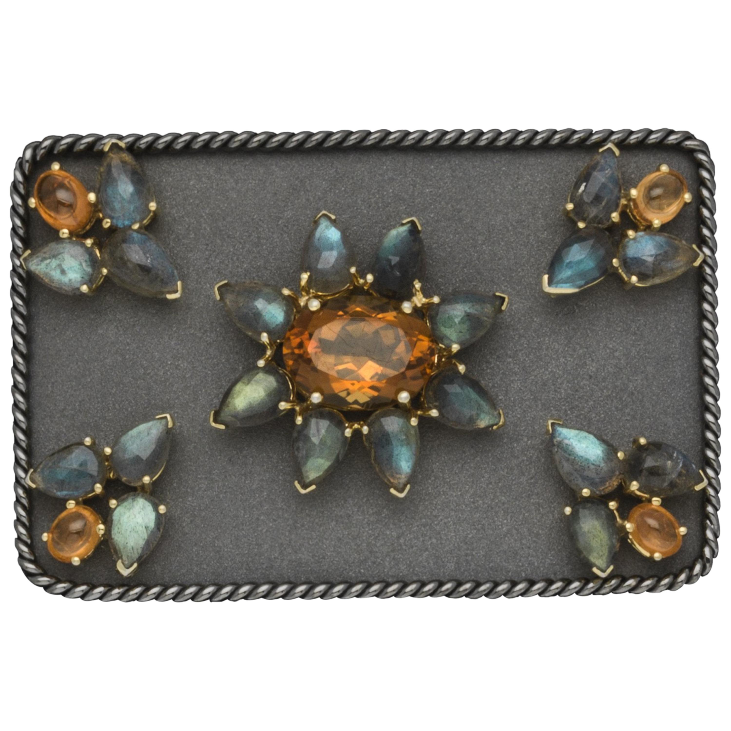 925 Sterling Silver Sunflower Belt Buckle with 14.40 Carat Citrine For ...