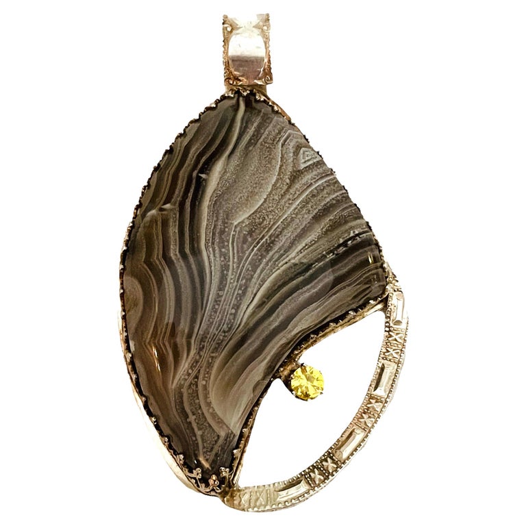 925 Sterling Vintage Native American Agate and Citrine Pendant, Signed ...