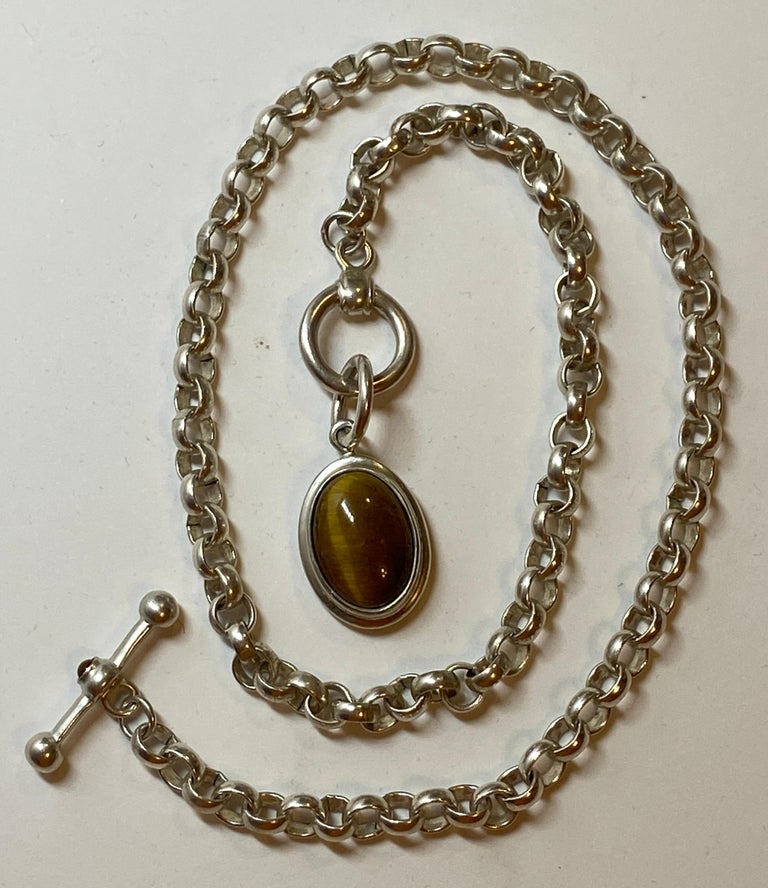 925 Thick Silver Italy-Style Chain Necklace Accented with "Tiger-Eye ...