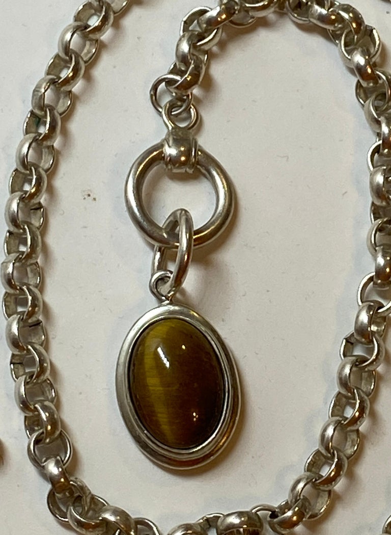 925 Thick Silver Italy-Style Chain Necklace Accented with "Tiger-Eye ...